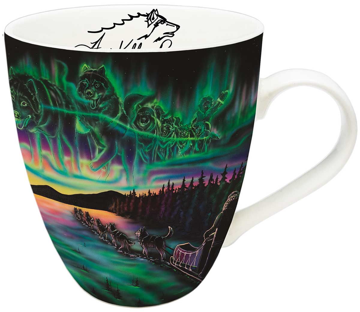 "Sky Dance - Traditional Pathways" 18 oz Mug (dog sled team) - Aurora ...