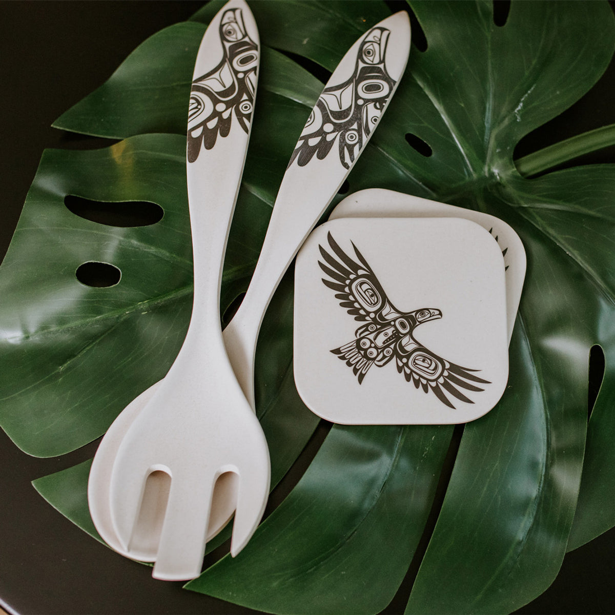 "Soaring Eagle" Salad Servers Bamboo, design by Haida artist Corey ...